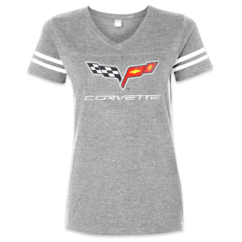 Corvette Ladies Logo Striped Tee Shirt - Heather Grey : C6 2005-2013 ...