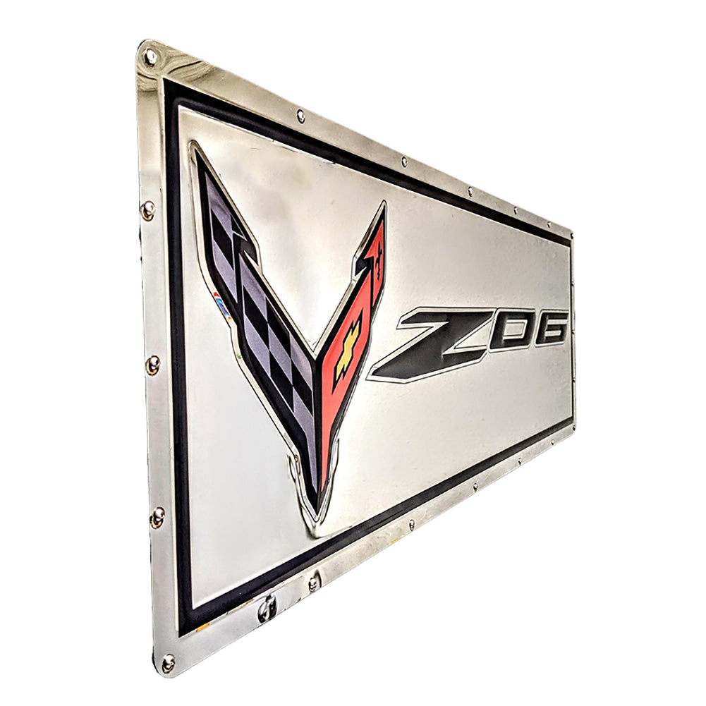 C8 Z06 Corvette w/ Flags Stainless Sign - Chrome 35" x 12" FREE ...