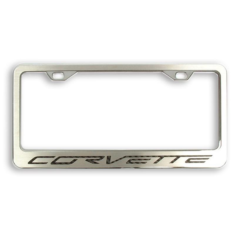 Corvette License Plate Frame - Chrome w/Stainless Steel Overlay & FREE ...