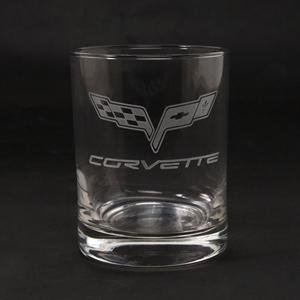 C6 Corvette Cross Flag Etched Old Fashioned Glasses (Set of 4 ...